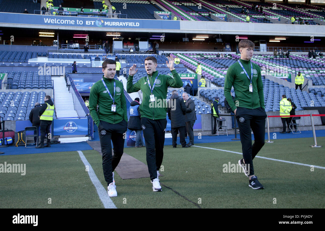 Celtic's Lewis Morgan (left), Ryan Christie and Jack Hendry (R) arrive ...
