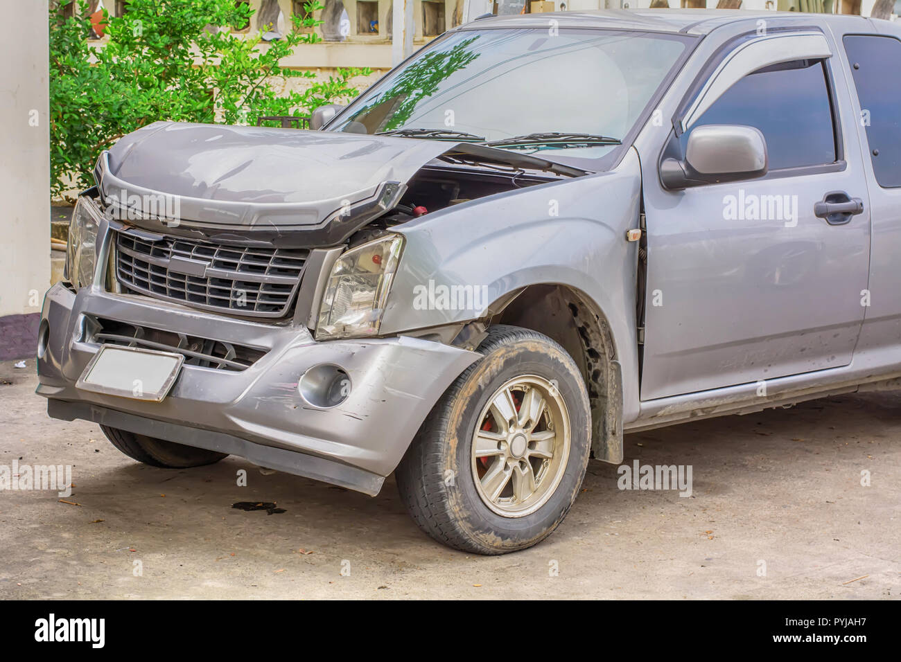The white car was hit on the back Stock Photo - Alamy