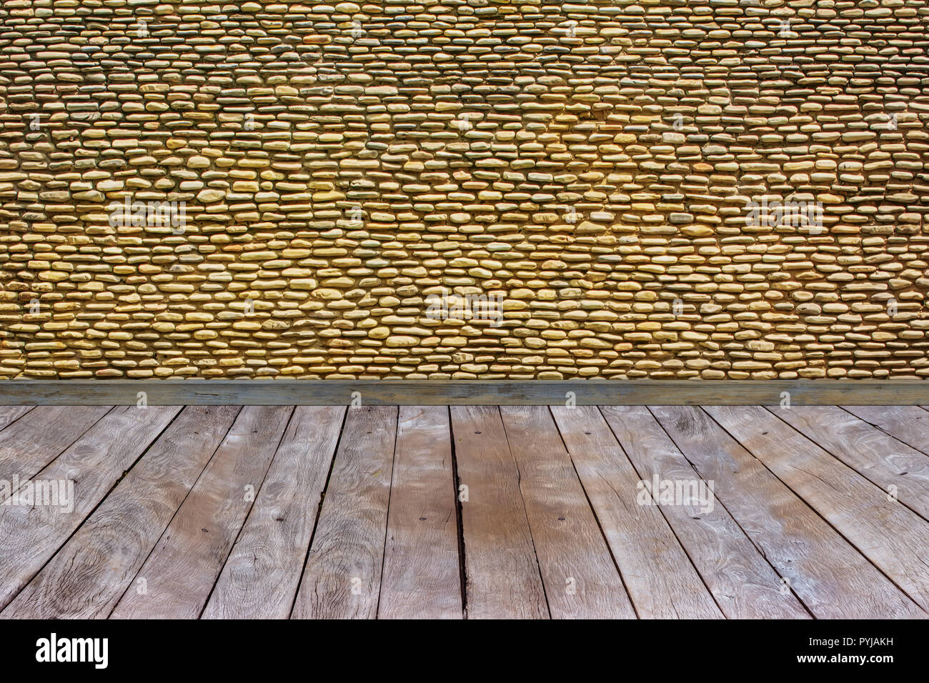 Interior design stone wall and wooden floor Stock Photo - Alamy