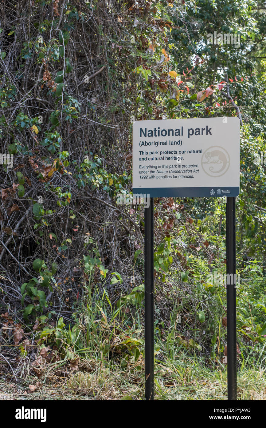 National Park signage, Moreton Island, Queensland, Australia Stock ...