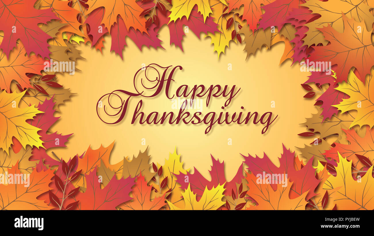 Happy Thanksgiving type with beautiful fall colored leaves Stock Photo ...