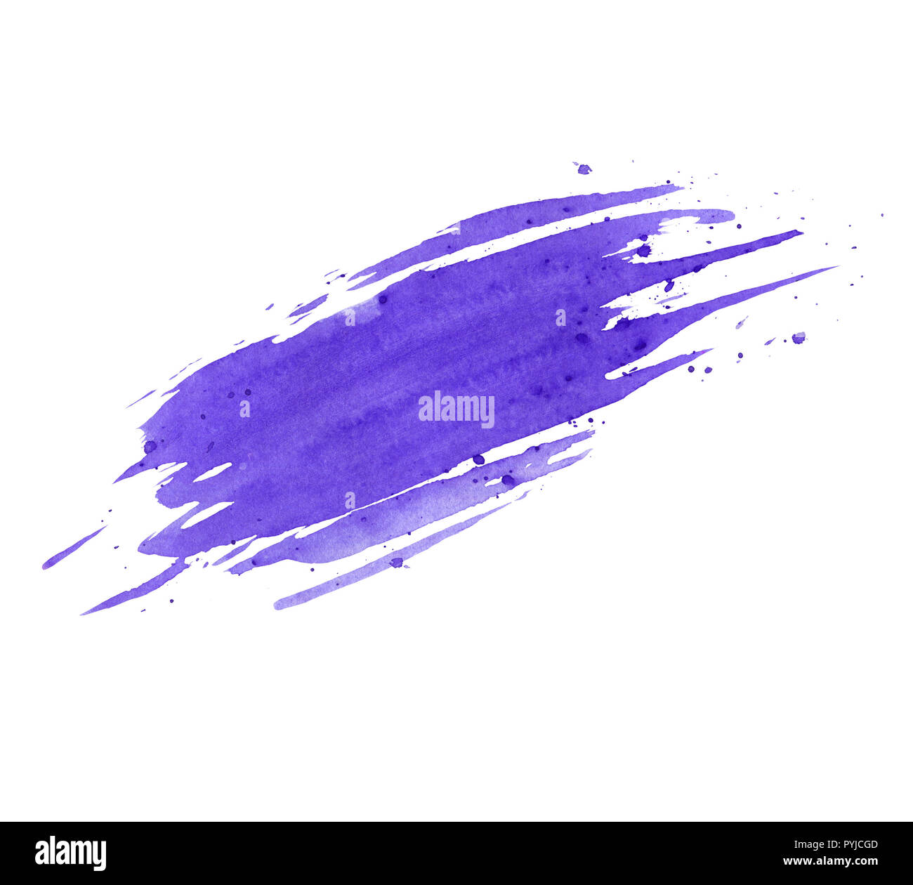 Hand painted purple watercolor smudge texture with splashes isolated on ...