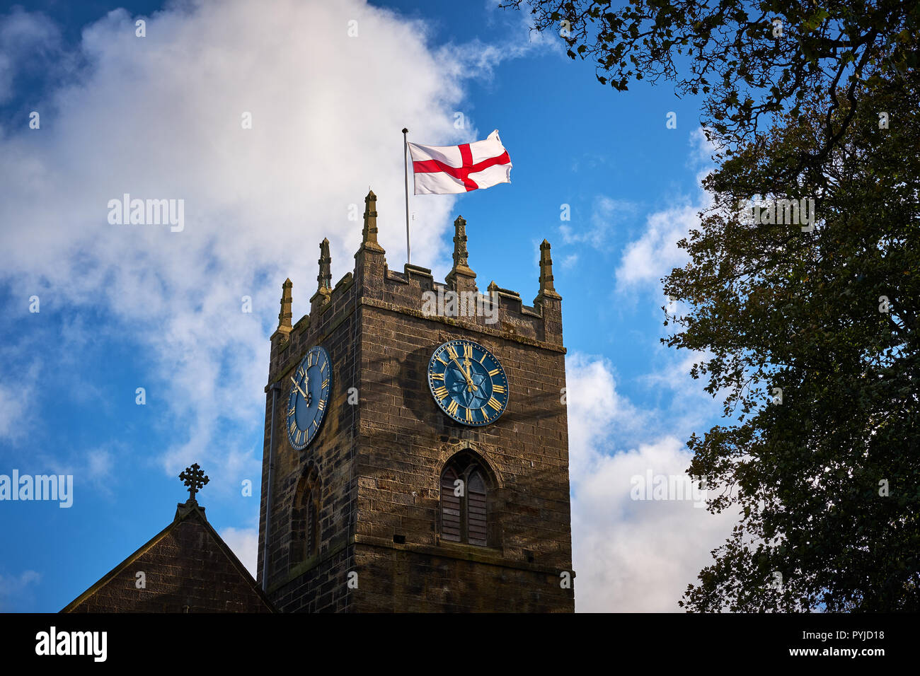 St Michael and All Angels' Church in Haworth, West Yorkshire flying a ...