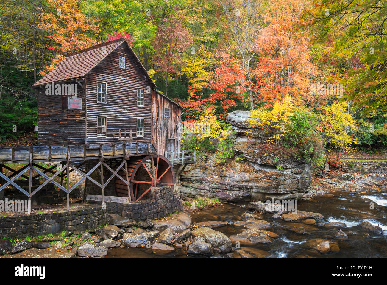 The historic grist mill at Babcock State Park in West Virginia, sits ...