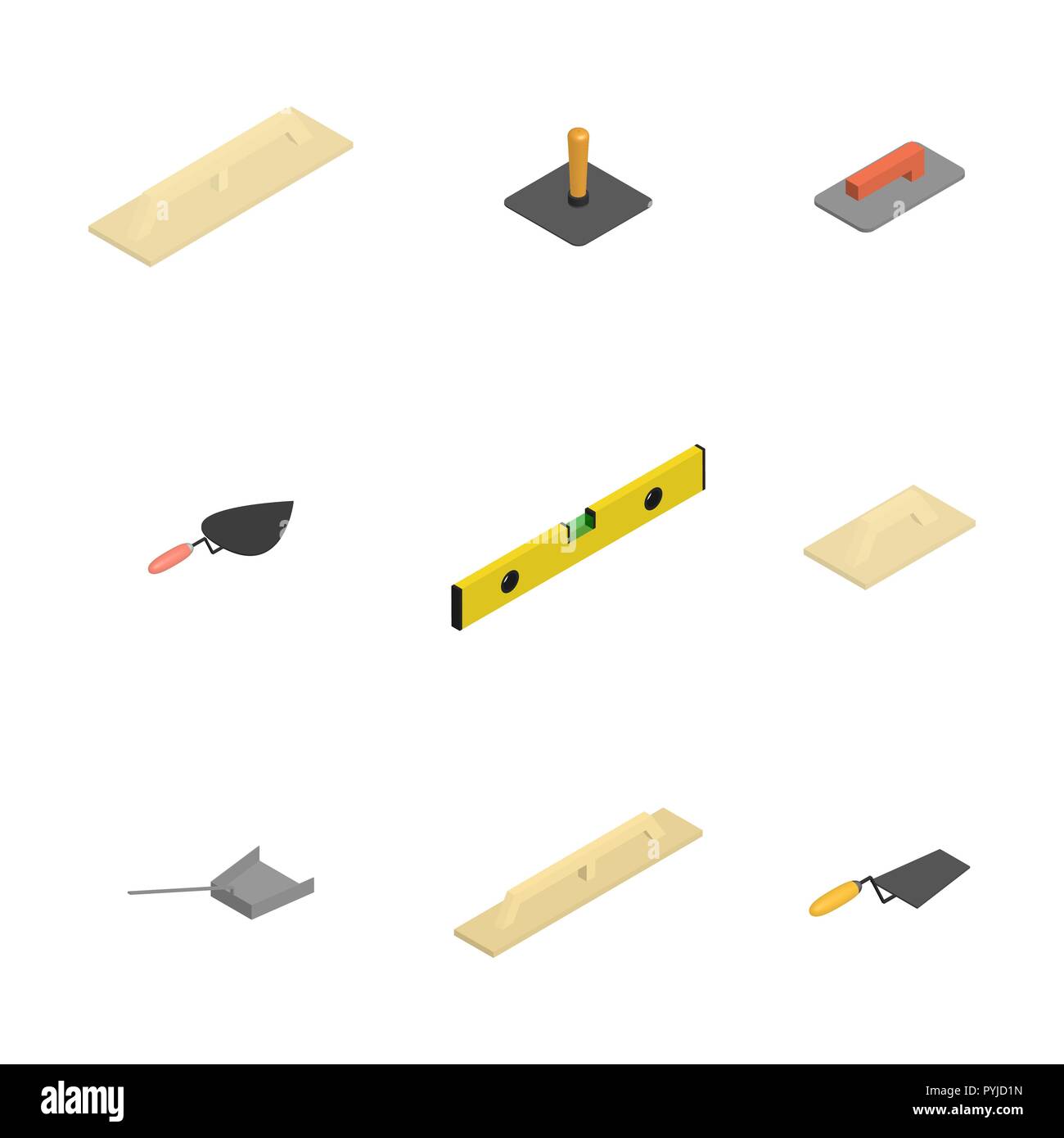 Set icons of plastering tool isolated on white background. Flat 3d ...