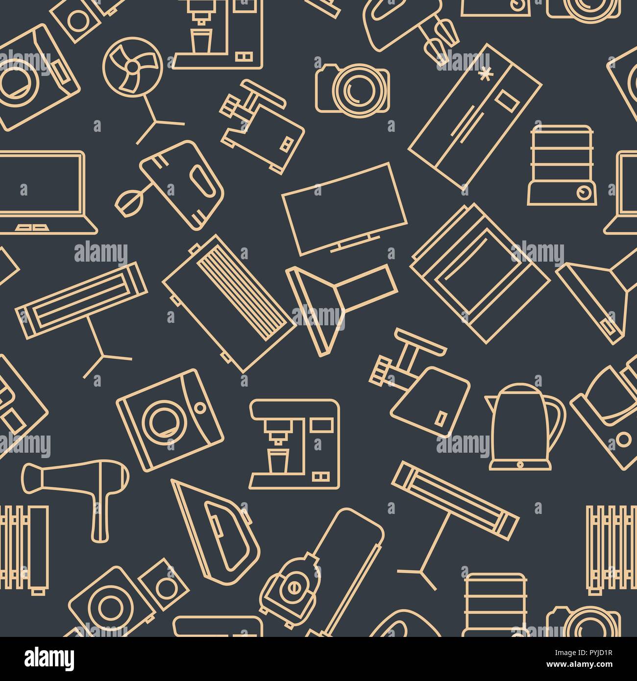 Seamless pattern from a set of household appliances icons of thin lines ...