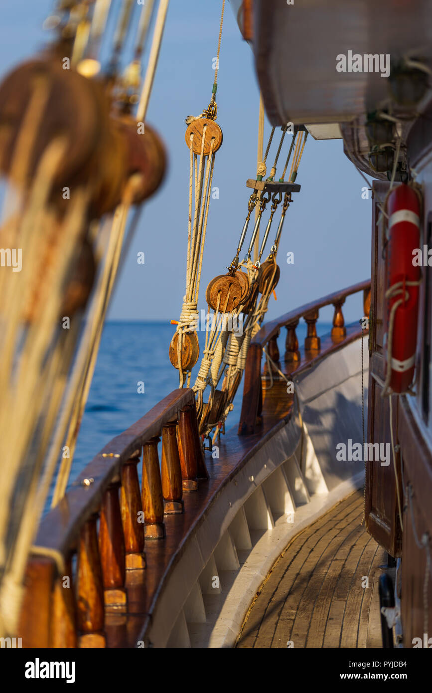 Old ship tackles. Old sailing ship vessel. Background Stock Photo - Alamy