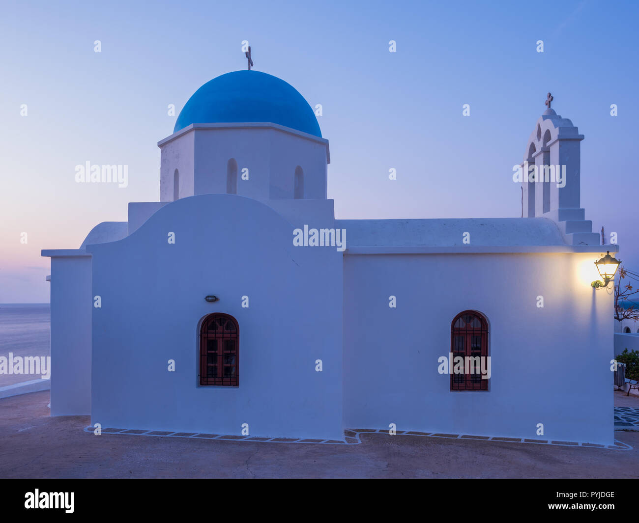 a typical church in the greek islands of Paros at sunrise Stock Photo ...