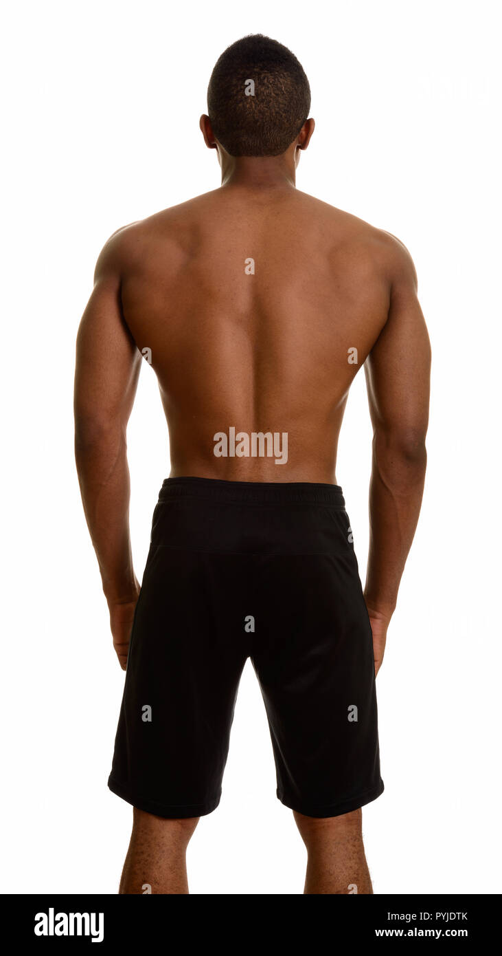 Back view of young handsome African man shirtless with defined m Stock ...