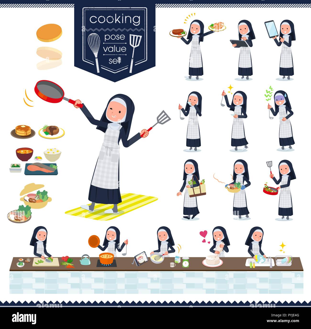 A set of Nun women about cooking.There are actions that are cooking in ...