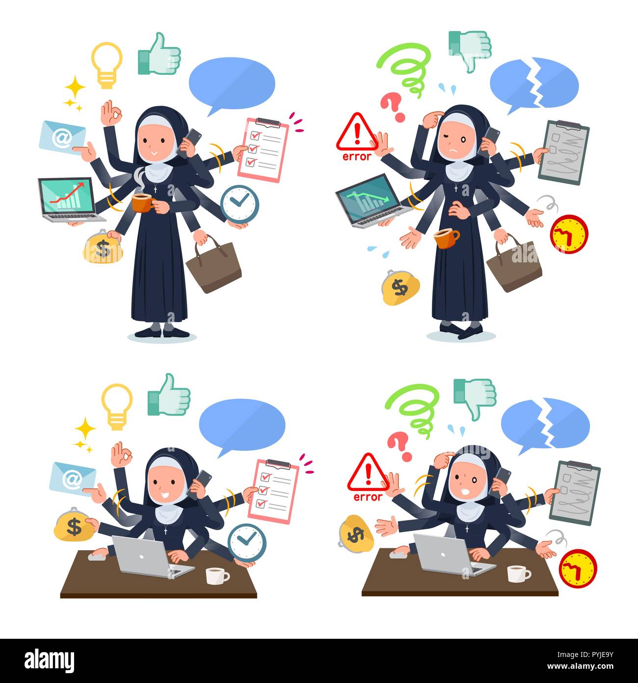 A set of Nun women who perform multitasking in the office.There are ...
