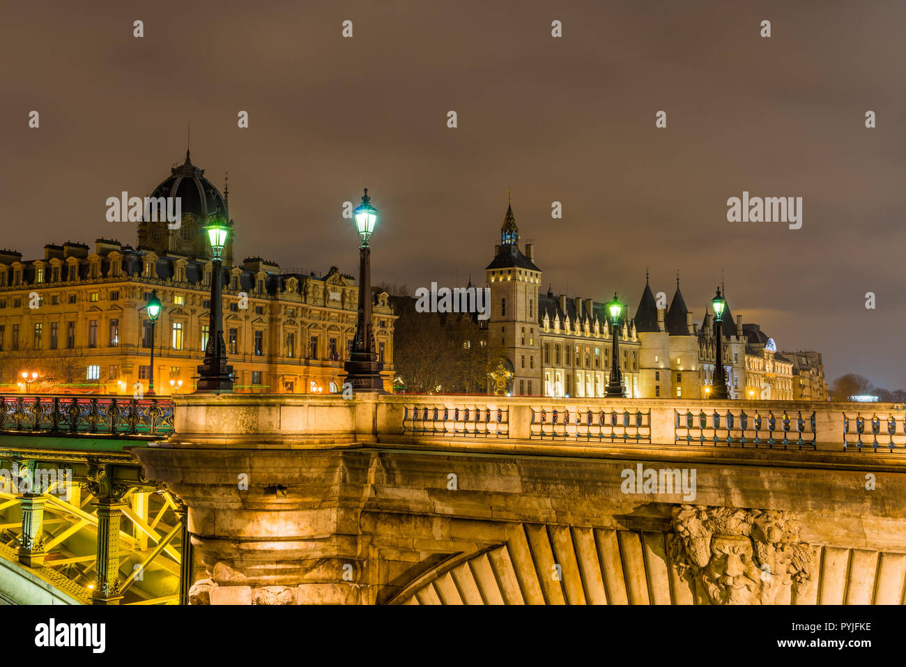 Paris Seine riverside at night Stock Photo - Alamy