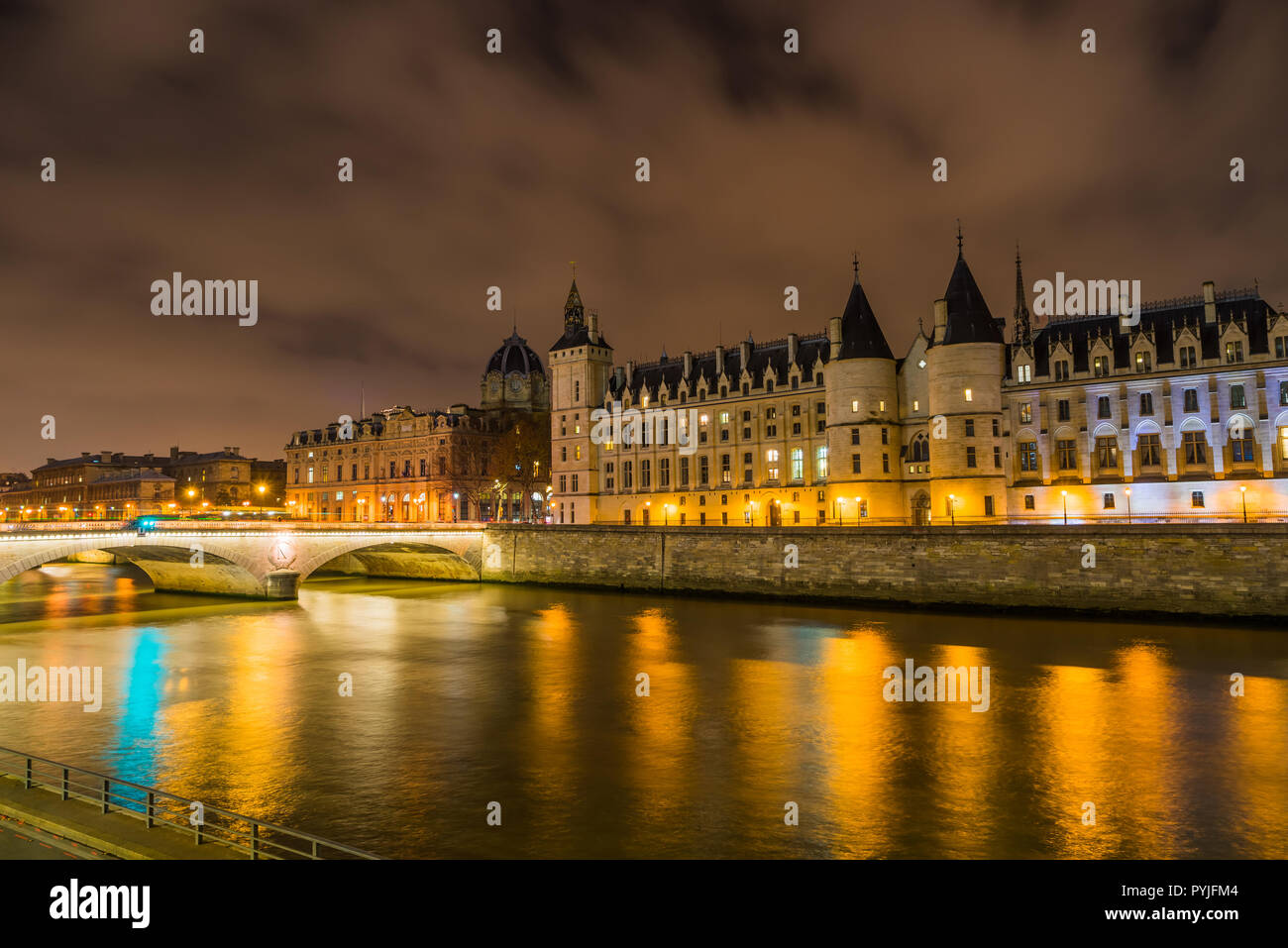 Paris Seine riverside at night Stock Photo - Alamy