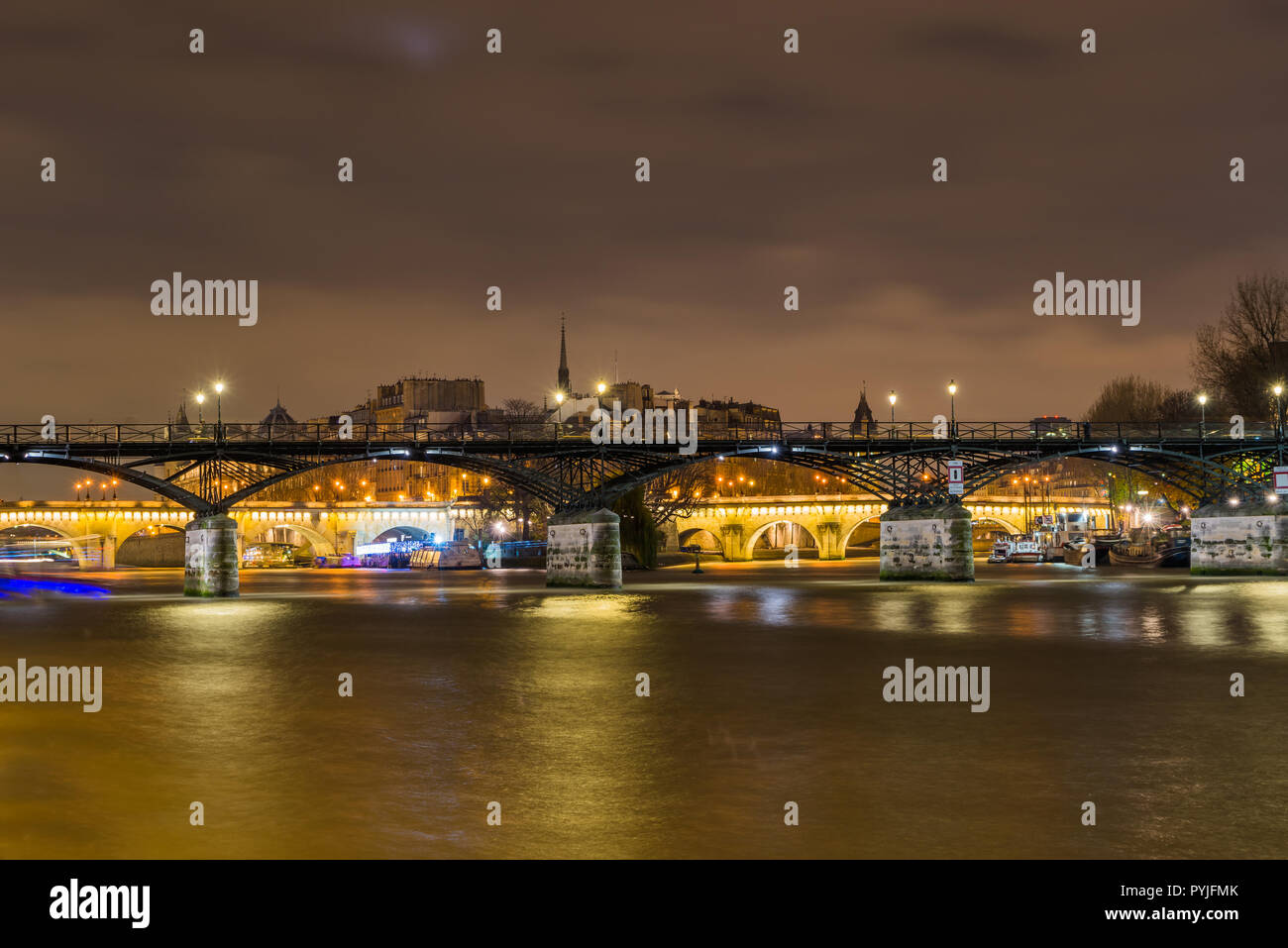 Paris Seine riverside at night Stock Photo - Alamy