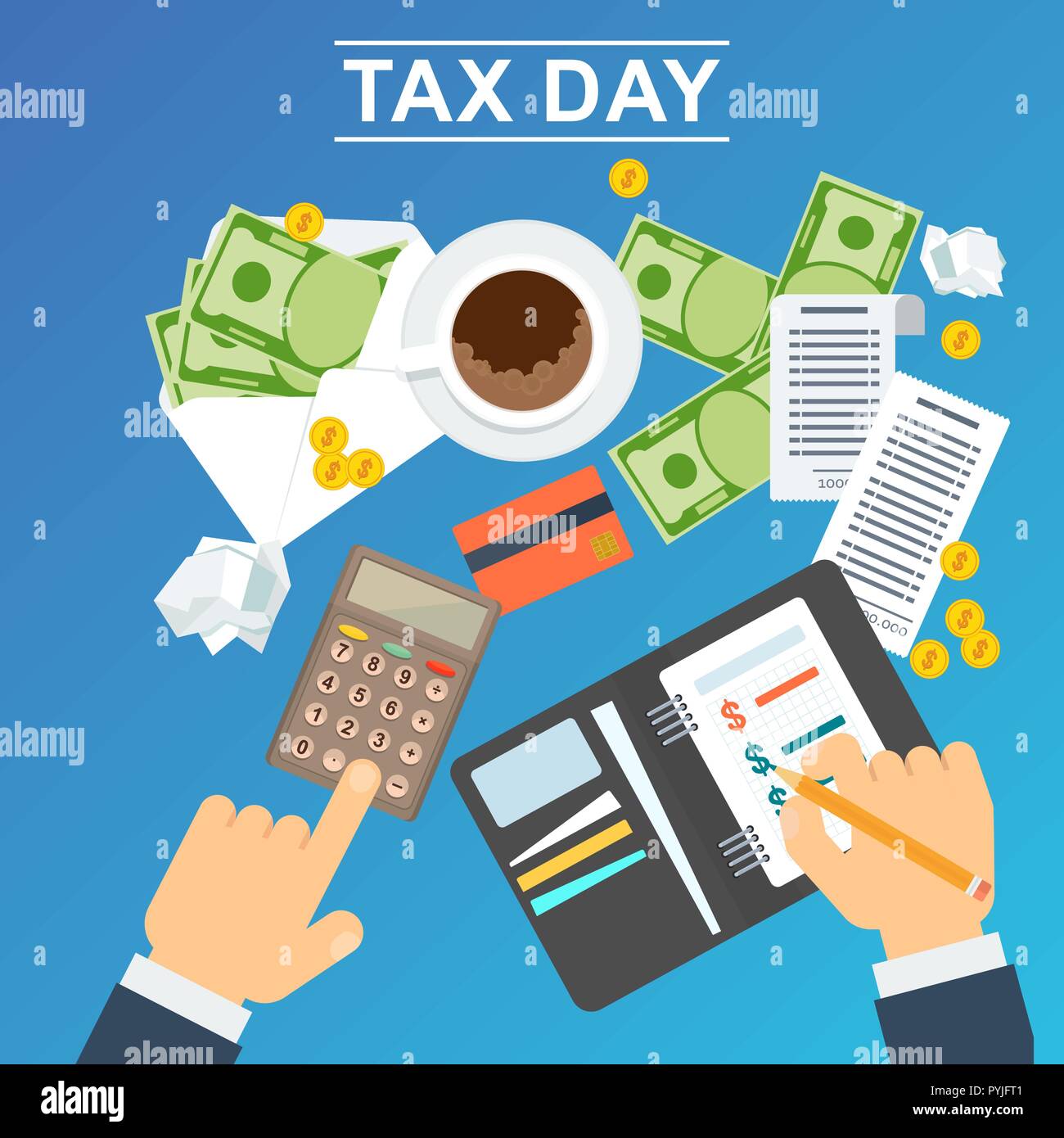 Tax day concept. Flat cartoon vector illustration Stock Vector Image ...