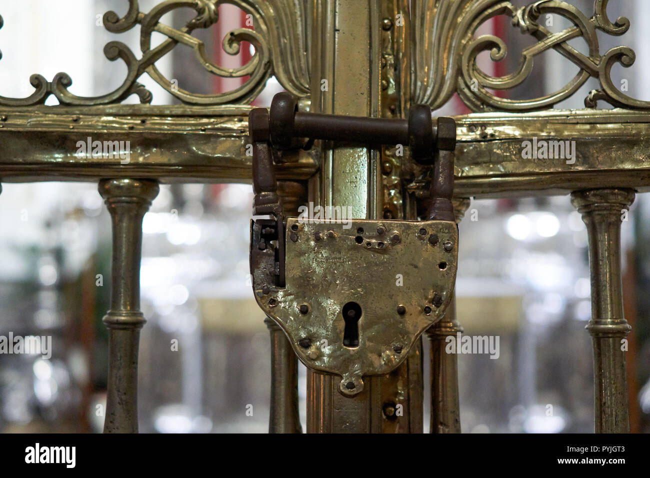 Closeup of a golden lock in a church in Palermo, protecting Saint ...