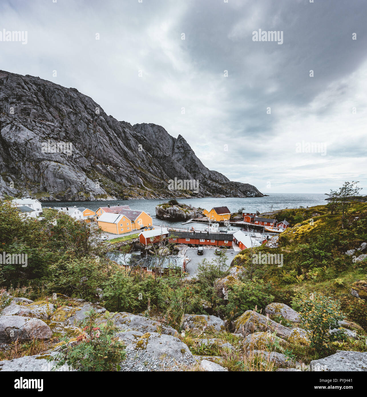 Nusfjord authentic fishing village with traditional red rorbu houses in ...