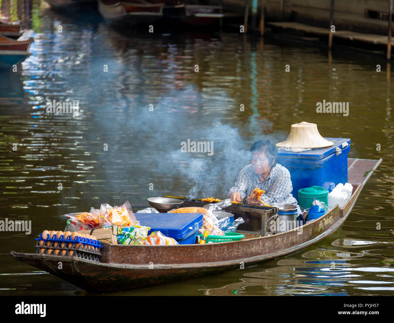 Damnoen Saduak Floating Market, Thailand:- April 12, 2018:- This is a ...
