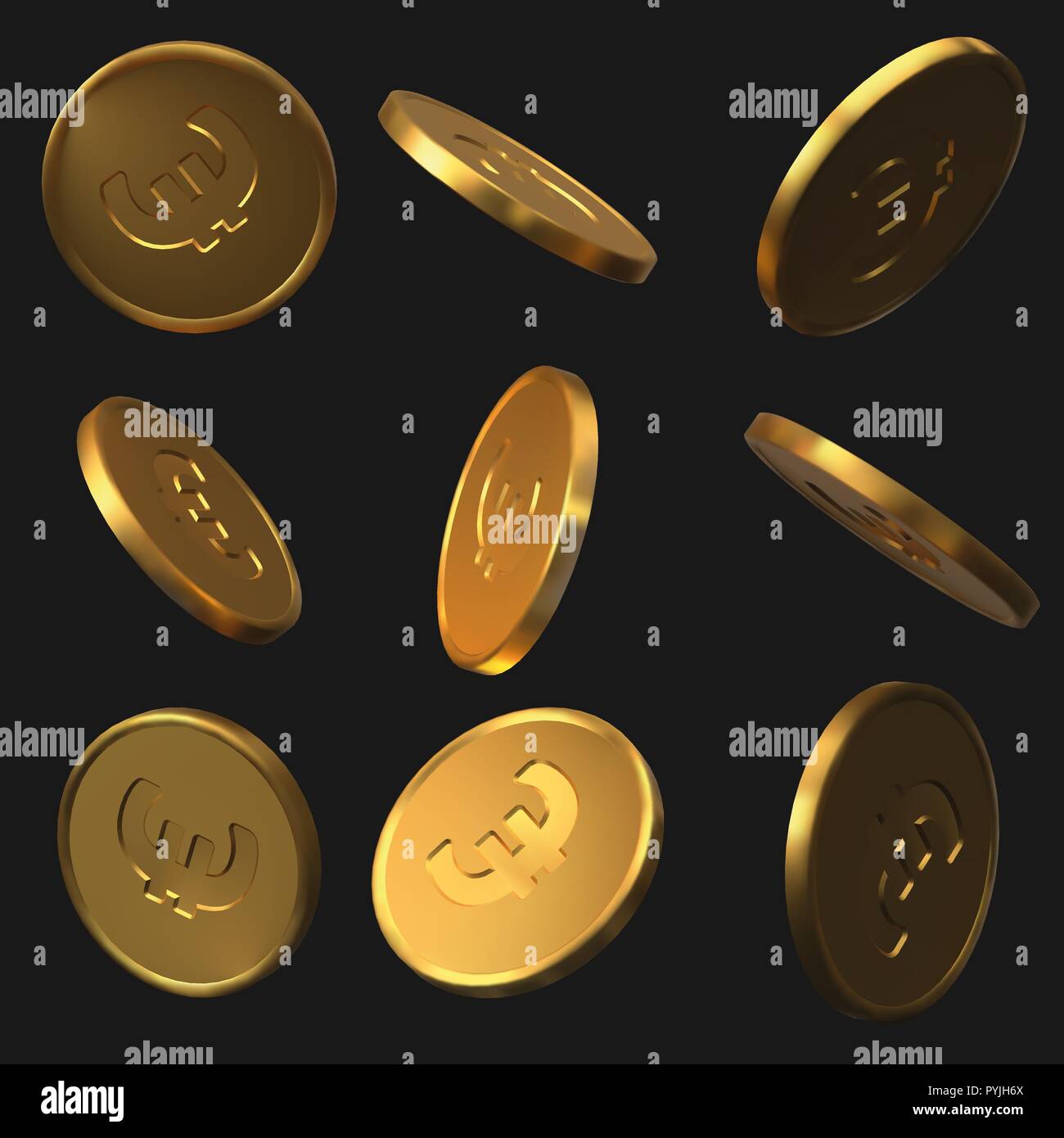 set of golden euro coins. realistic vector illustration Stock Vector ...
