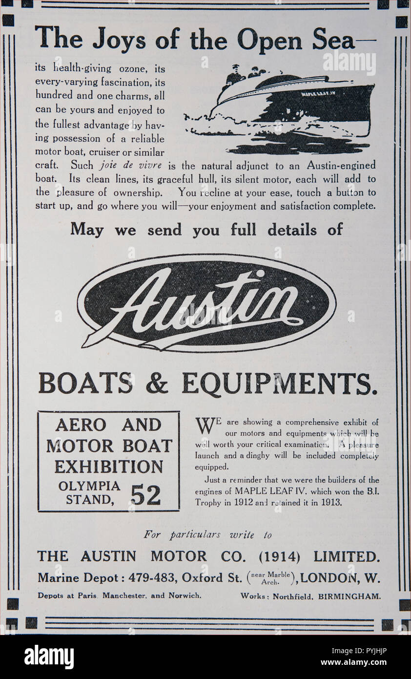 Old advert for the Austin Motor Co (1914) Limited boats. From a British ...