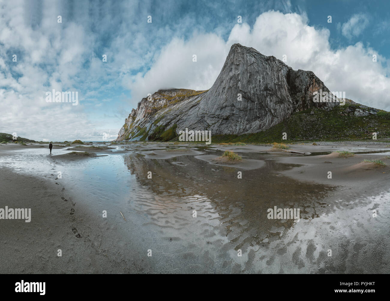 Hiking impressions at Bunes sand beach with view to Bunes Fjorden at ...