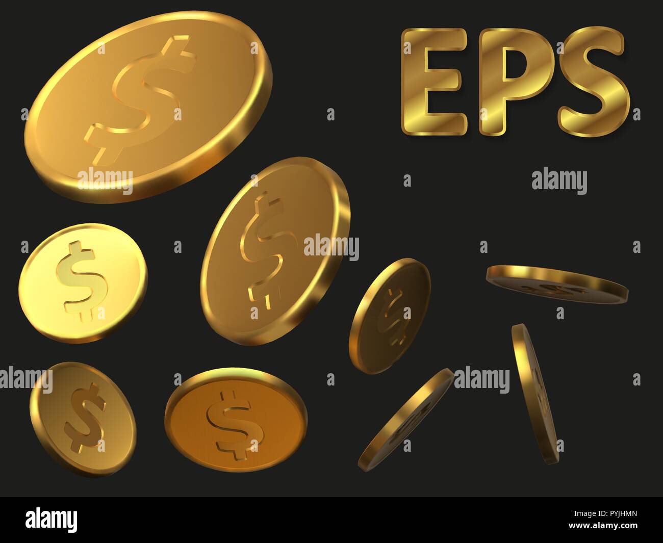 set of golden dollar coins. realistic vector illustration Stock Vector ...