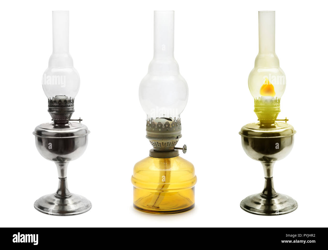 Set old vintage kerosene lamps isolated on white background Stock Photo ...