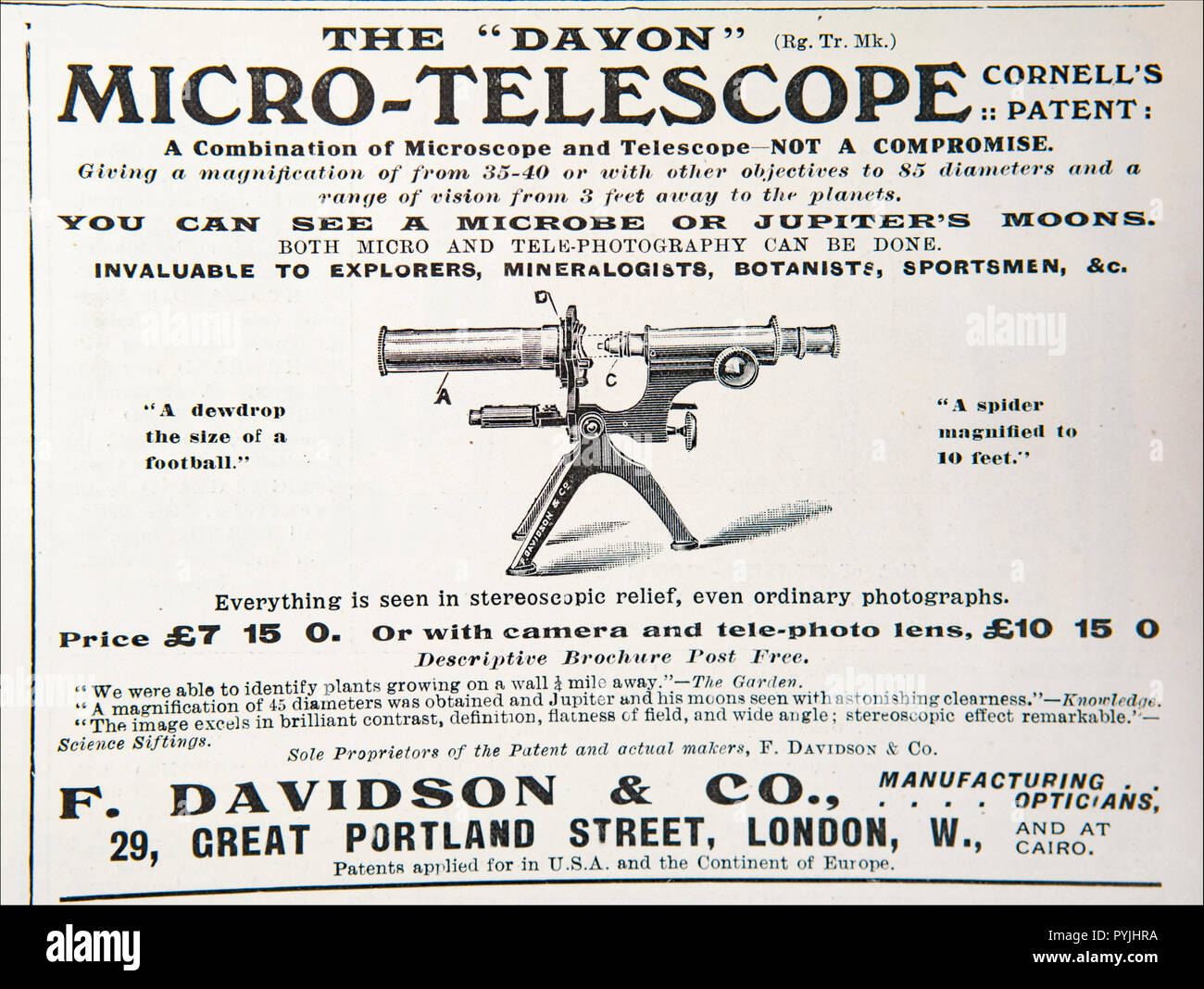 Old advert for a Davon Micro-telescope. From a British magazine from ...