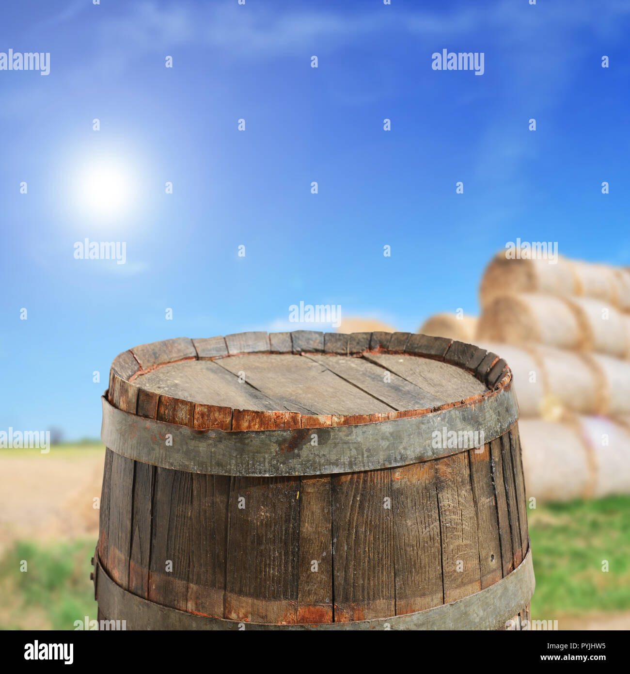 empty barrel for product display montages Stock Photo - Alamy