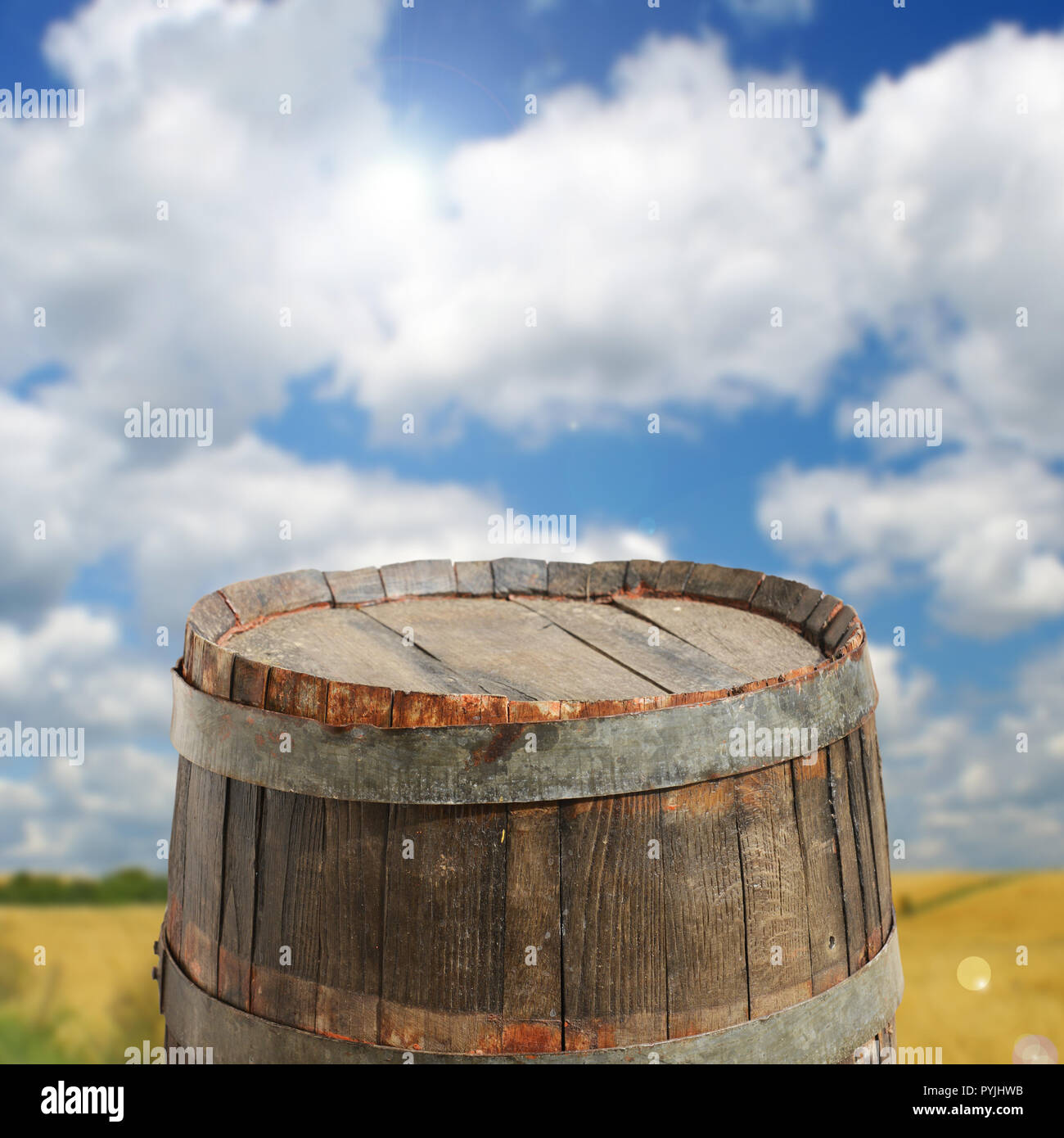 empty barrel for product display montages Stock Photo - Alamy