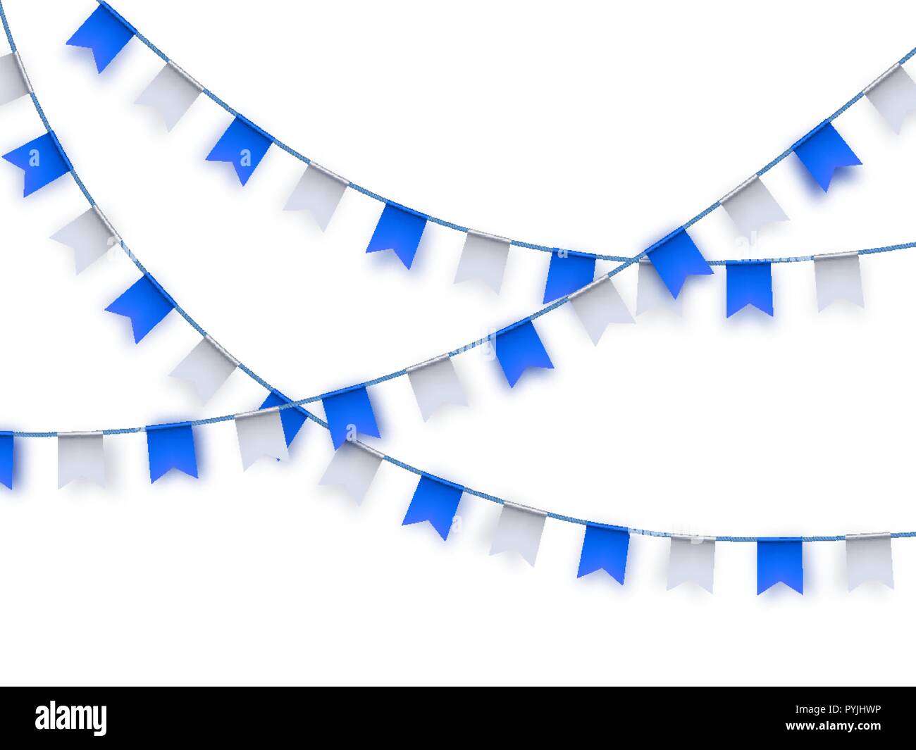 Traditional blue and white bunting flags on white background Stock ...