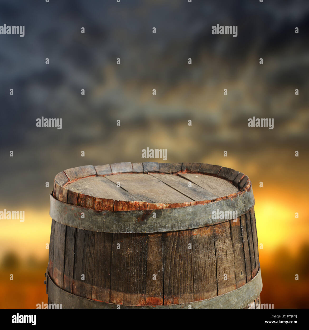 empty barrel for product display montages Stock Photo - Alamy