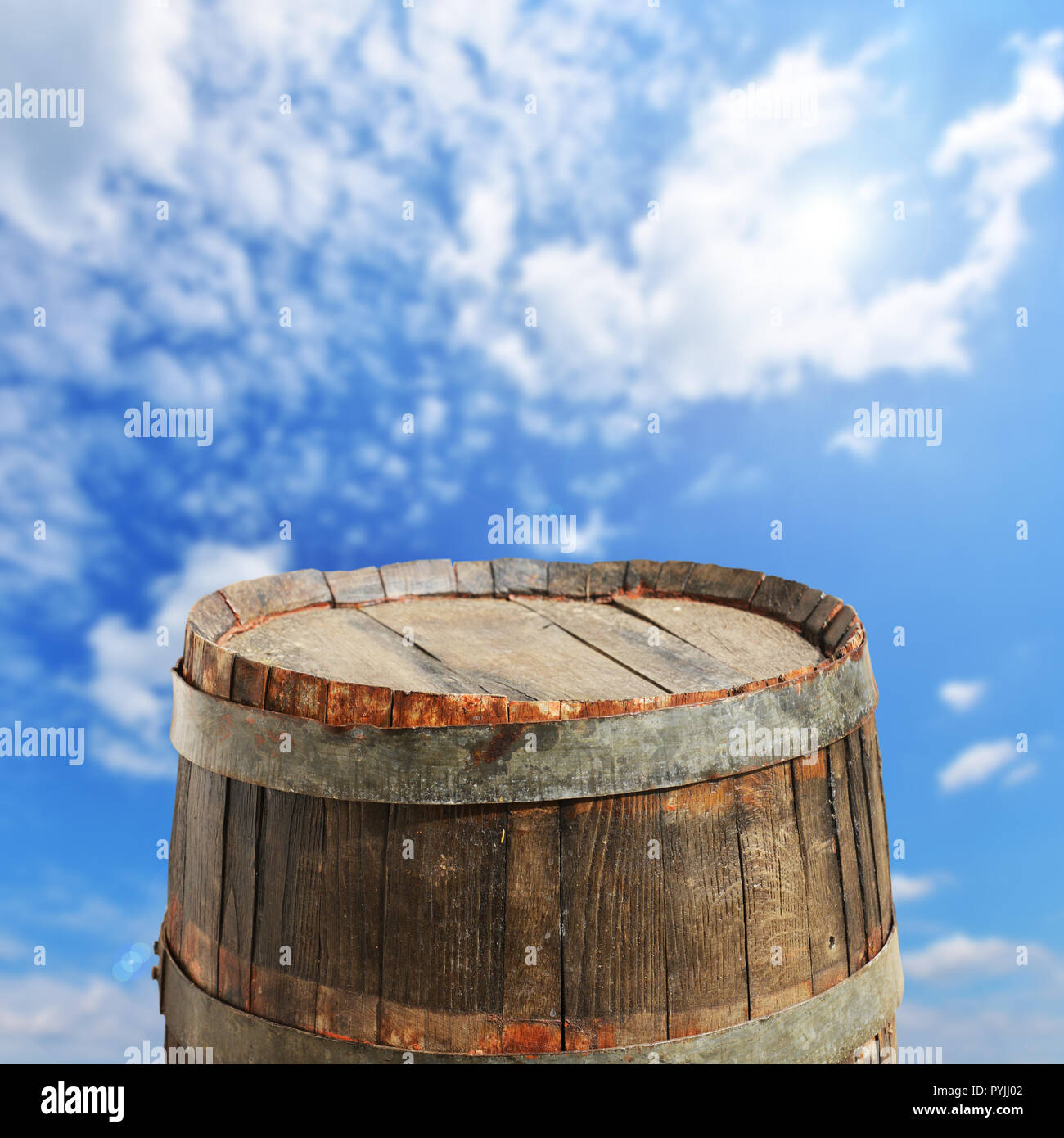 empty barrel for product display montages Stock Photo - Alamy