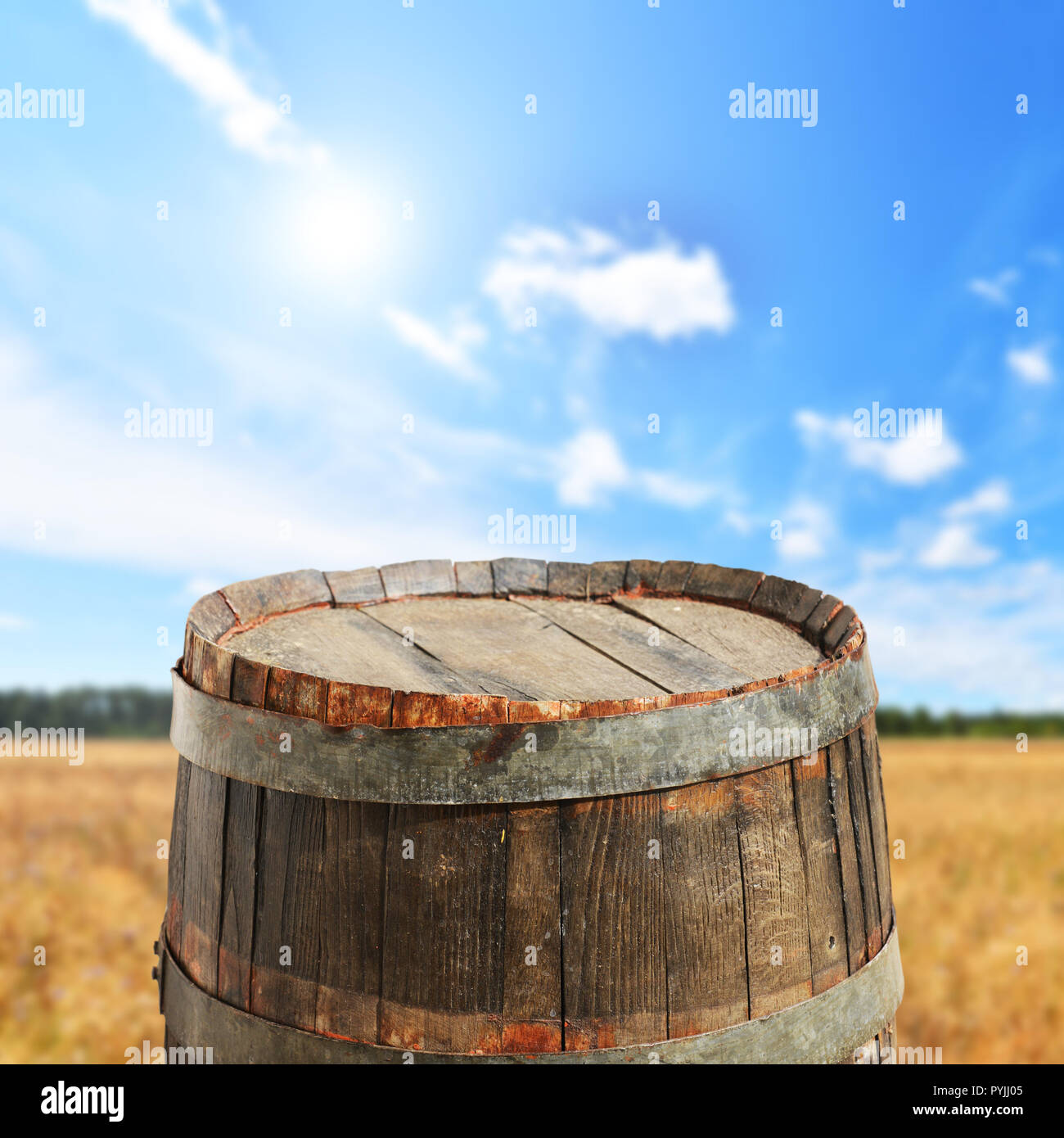 empty barrel for product display montages Stock Photo - Alamy
