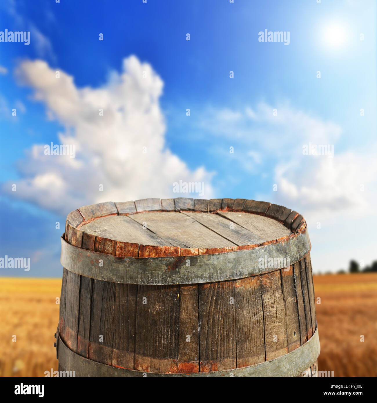 empty barrel for product display montages Stock Photo - Alamy