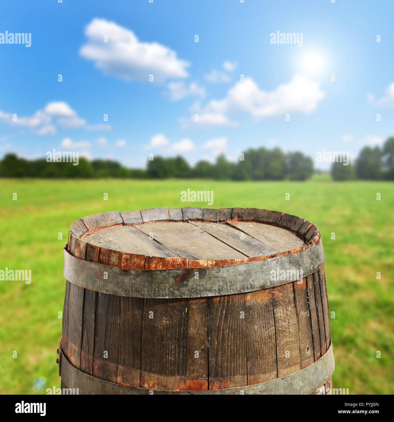 empty barrel for product display montages Stock Photo - Alamy