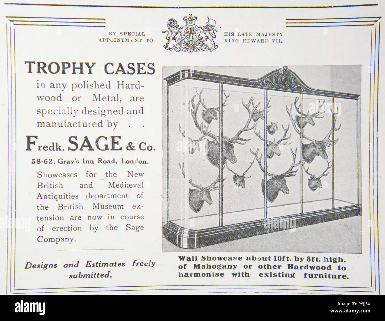 Old Fredk. Sage & Co taxidermy advert.From a British magazine from the ...