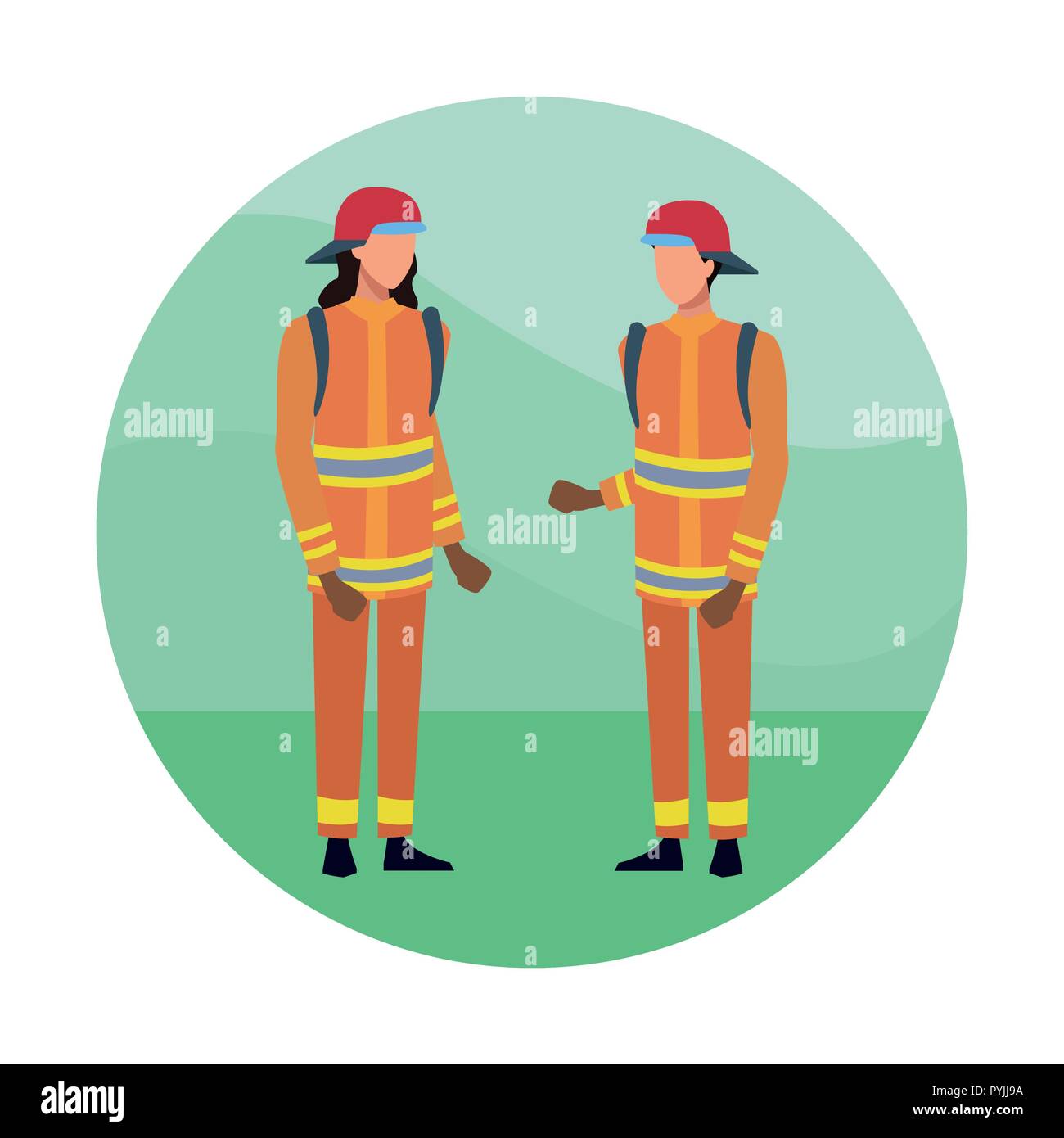 Firefighters team cartoon round icon vector illustration graphic design ...