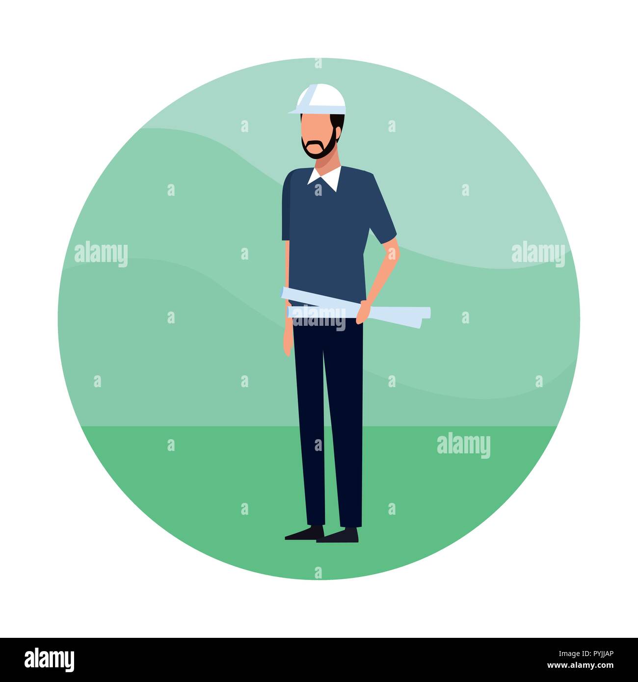 Male architect with plans avatar round icon vector illustration graphic ...