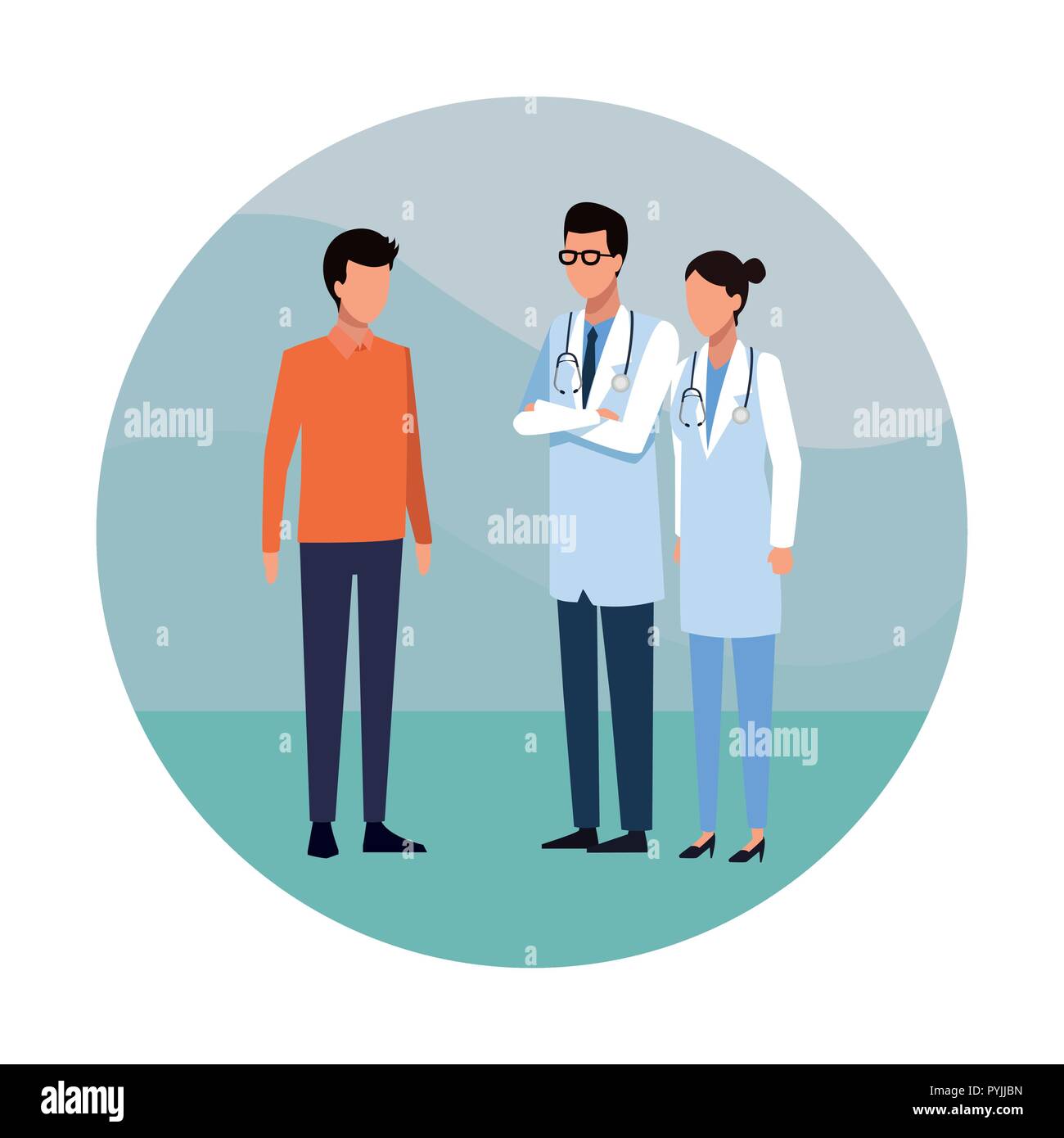 Doctors teamwork talking with man cartoon vector illustration graphic ...