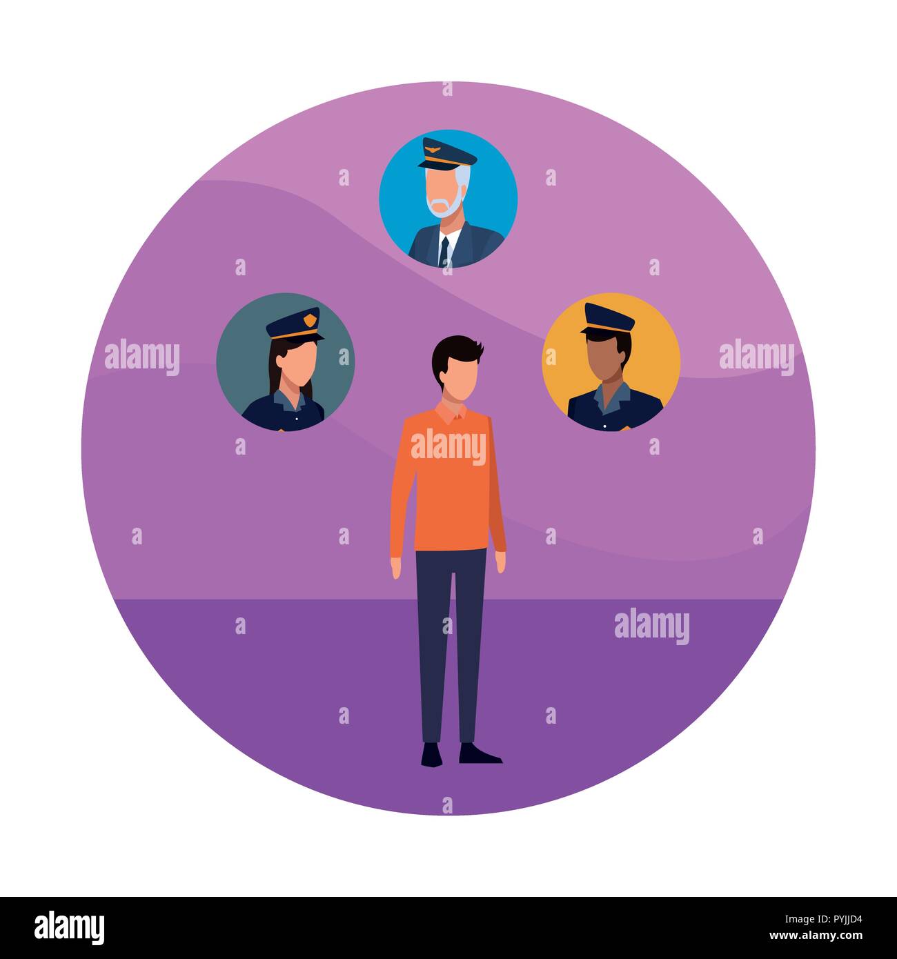Man and police officers round icons vector illustration graphic design ...