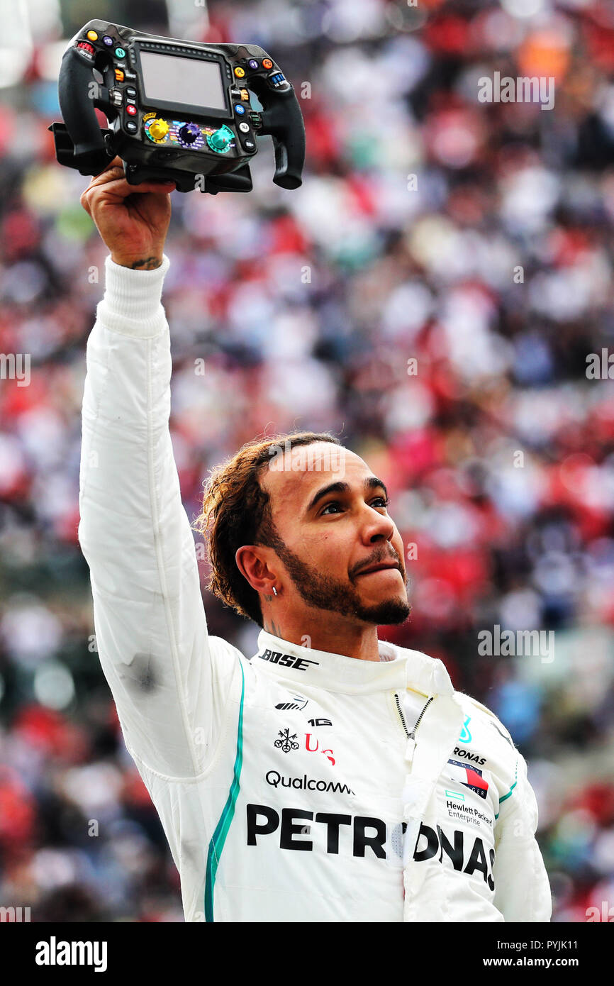 Mercedes' Lewis Hamilton celebrates winning the Formula One drivers ...