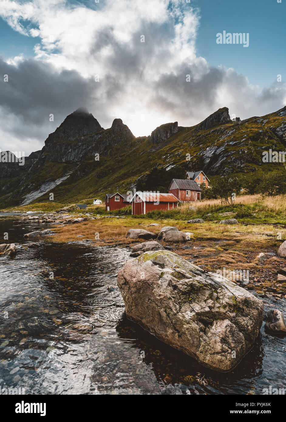 Hiking impressions at Bunes sand beach with view to Bunes Fjorden at ...