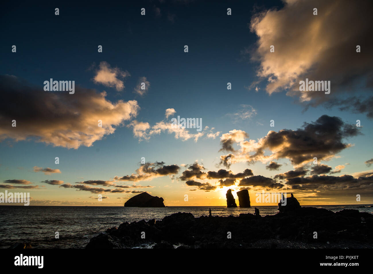 Amazing sunset over Mosteiros beach Sao Miguel, Azores Islands Stock ...