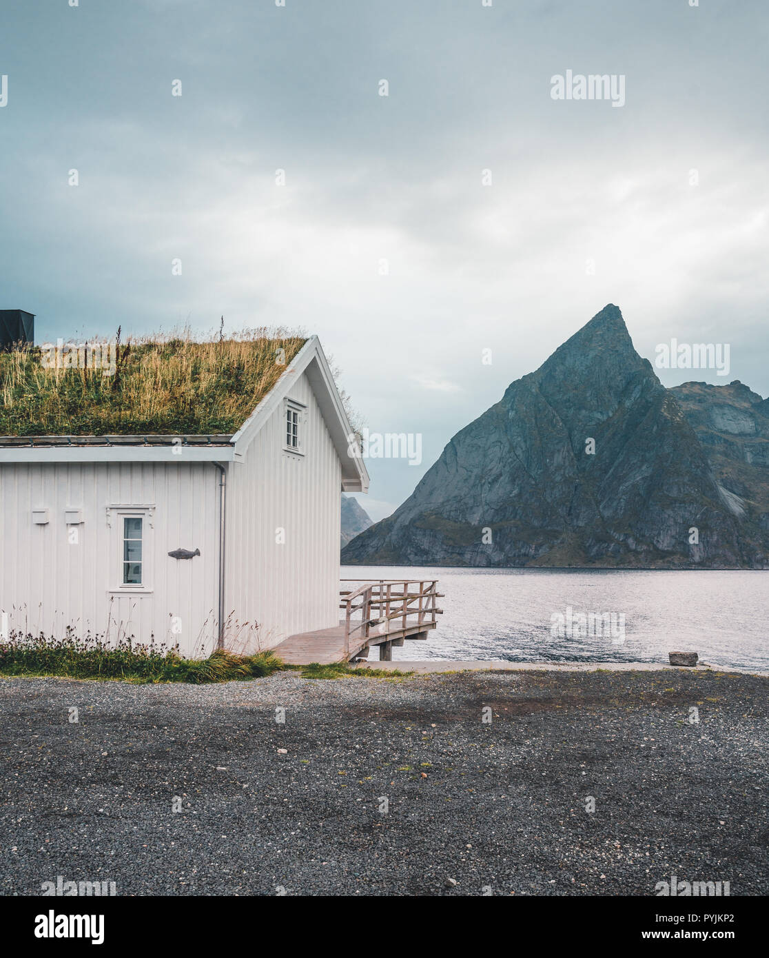 Lofoten Islands Norway - September 2018: House with traditional grass ...