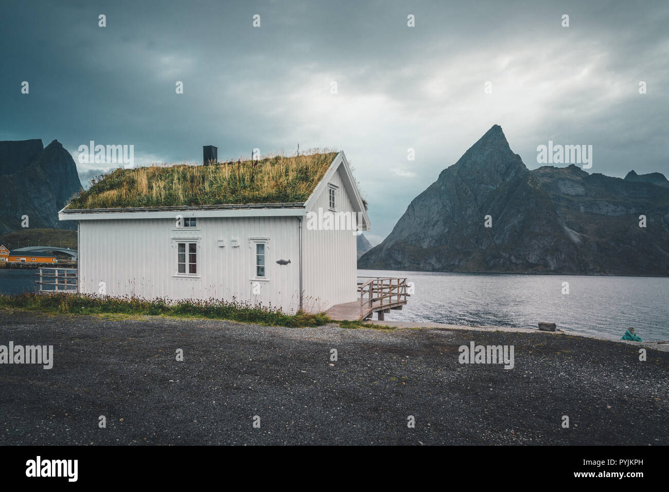 Lofoten Islands Norway - September 2018: House with traditional grass ...