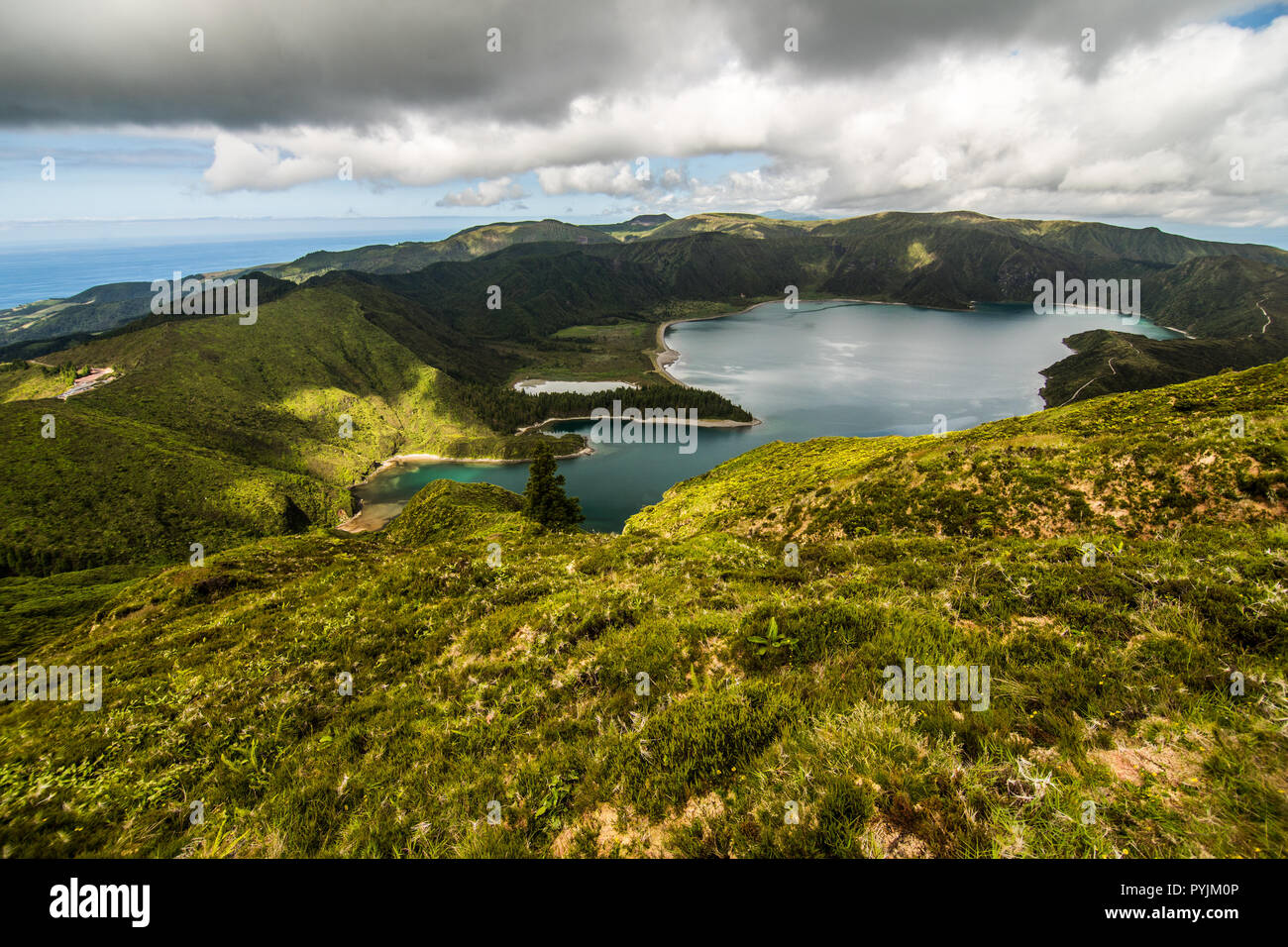 Lake of Fire Lagoa do Fogo in the crater of the volcano Pico do Fogo on ...