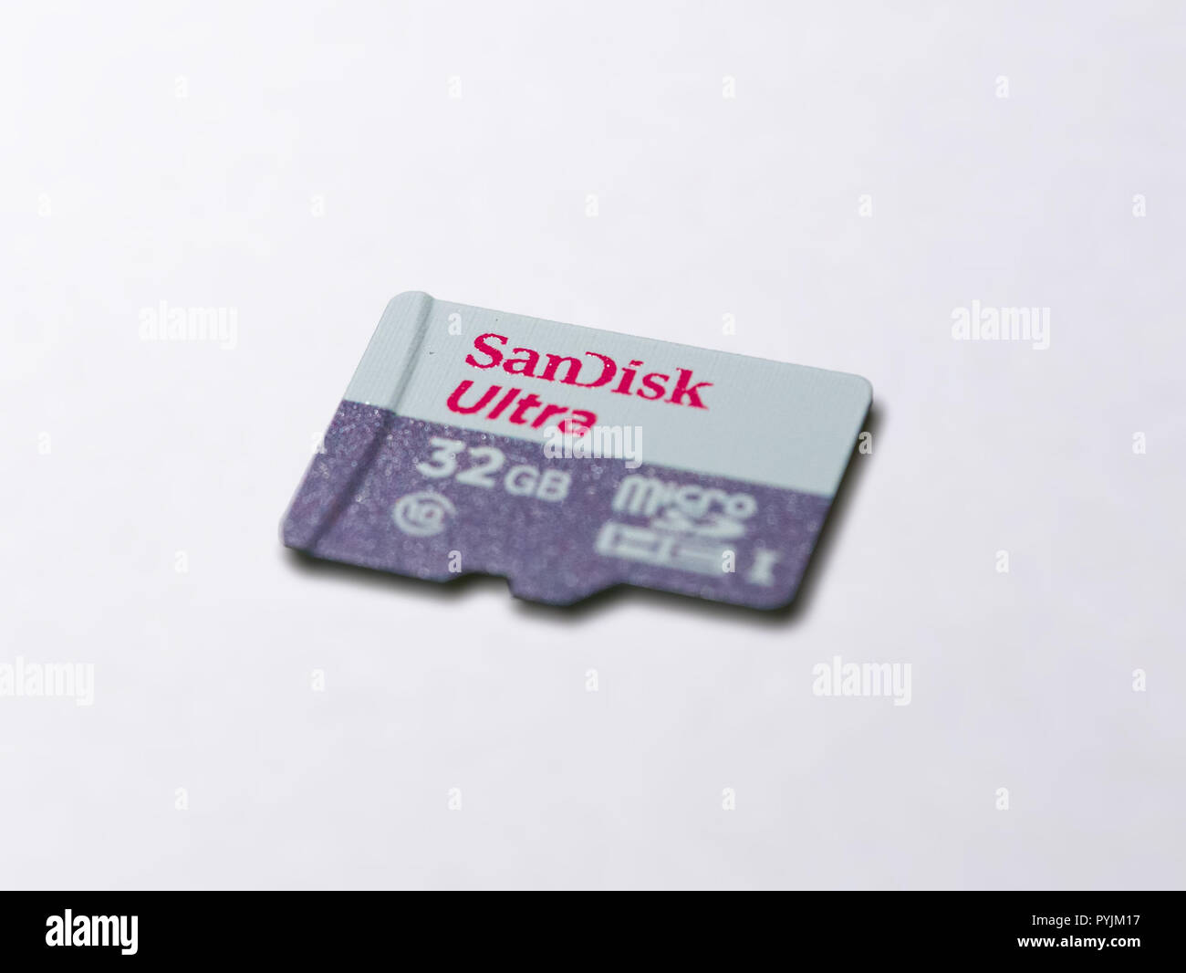 Seul, Korea - October 22, 2018: Ultra fast Sandisc micro sd memory card ...