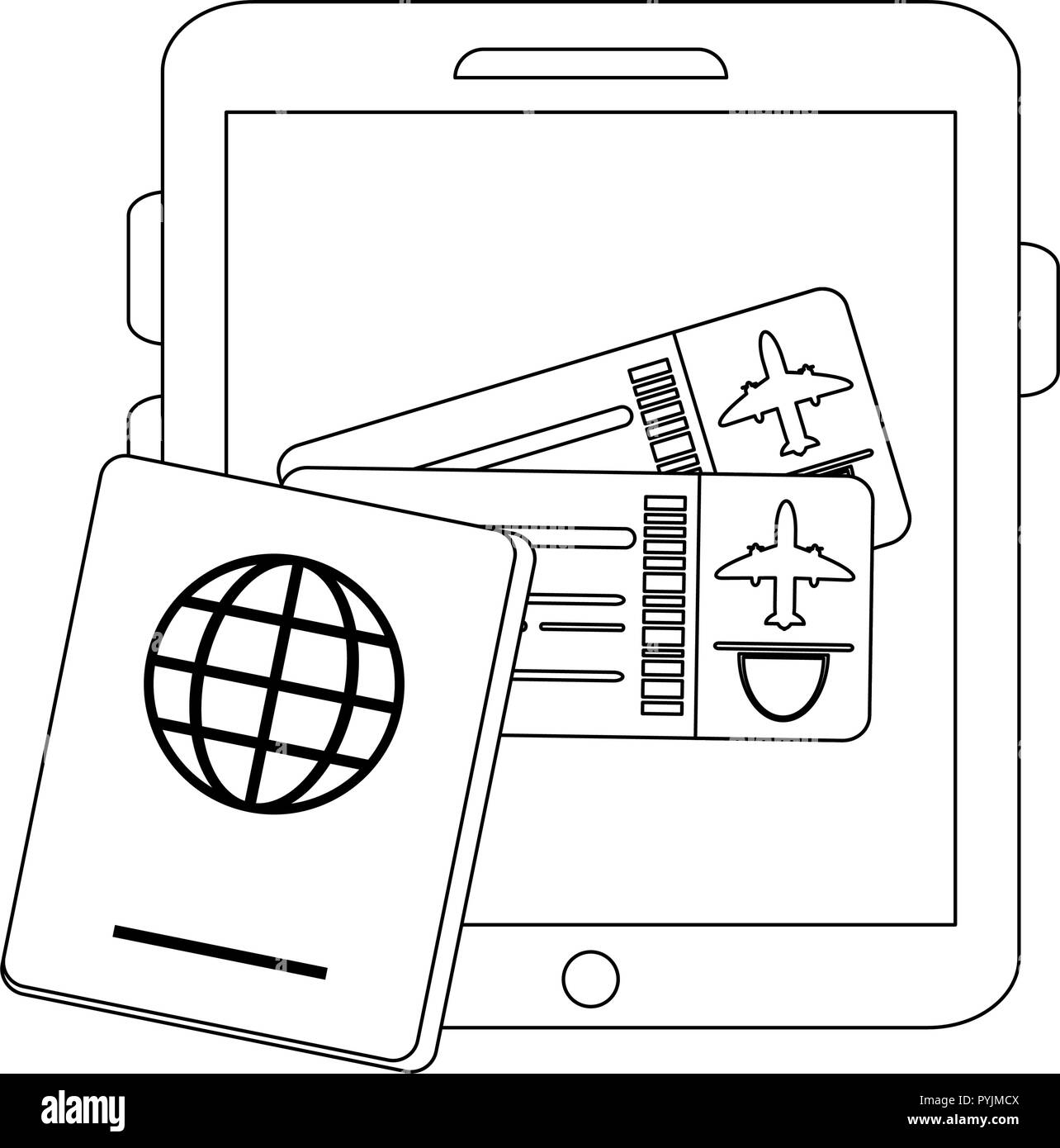 Travel and technology tablet with flight tickets vector illustration ...