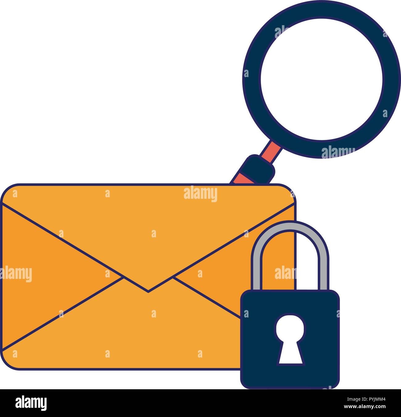 Secure email with padlock and magnifying glass symbols vector ...